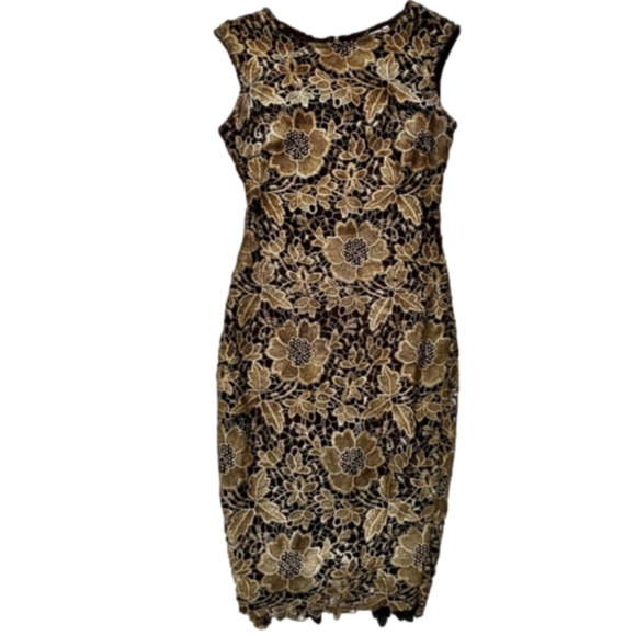New York & Company | Dresses | New York And Co Gold And Black Lace Midi ...